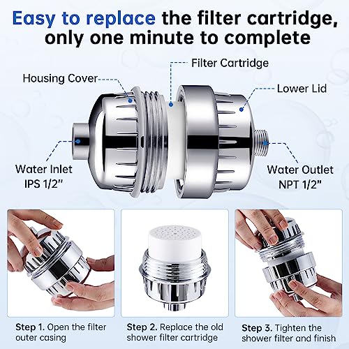 G-Promise Luxury Filtered Handheld Shower Head, 6 Spray Settings Shower Set with Effective Filter of 2 Cartridges, Adjustable Metal Bracket, Extra Long Stretchable Hose, Chrome (Chrome with Filter)