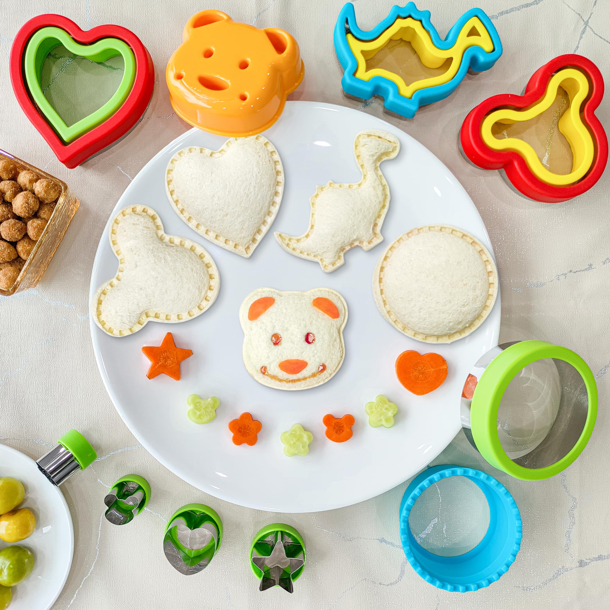 Sliafwh 9 PCS Sandwich Cutter and Sealer for Lunch - Uncrustable Maker for Lunchbox and Bento Box - Cookie Cutters for Boys Girls