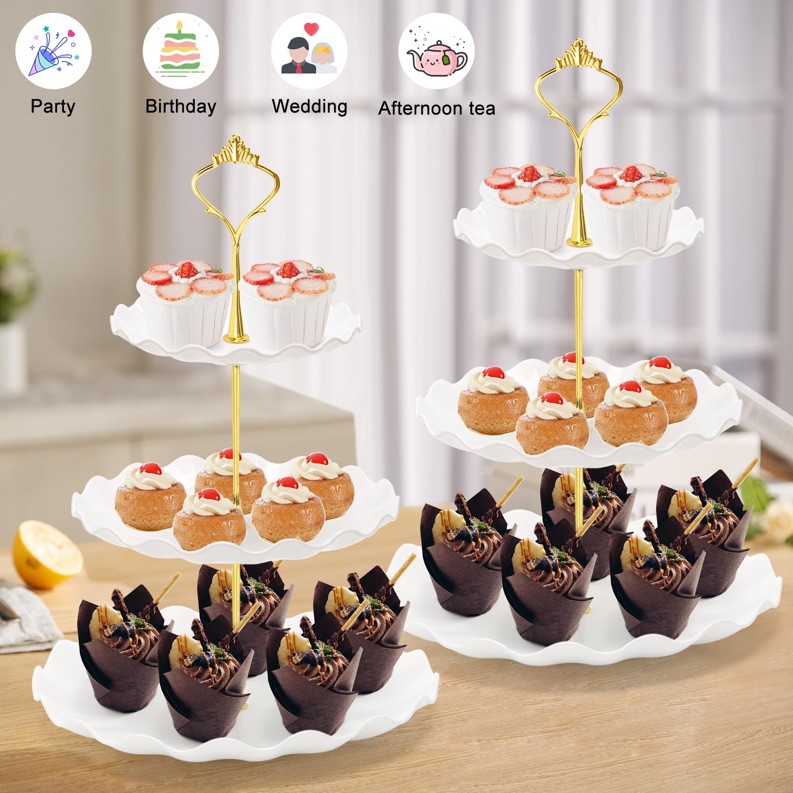 Coitak 5 Pieces Cupcake Stand Set, 2 Pieces 3 Tier Cupcake Stands with 3 Pieces Appetizer Trays, Dessert Tower Tray for Tea Party, Baby Shower and Wedding
