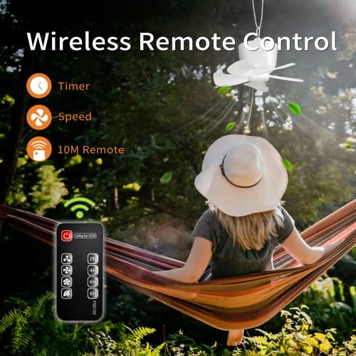 UNbeaten Portable Camping Fan for Tents with Hanging Hook, 8000mAh Battery Operated,Remote Control,Timer,4 Speeds,USB Rechargeable for Camping Outdoor