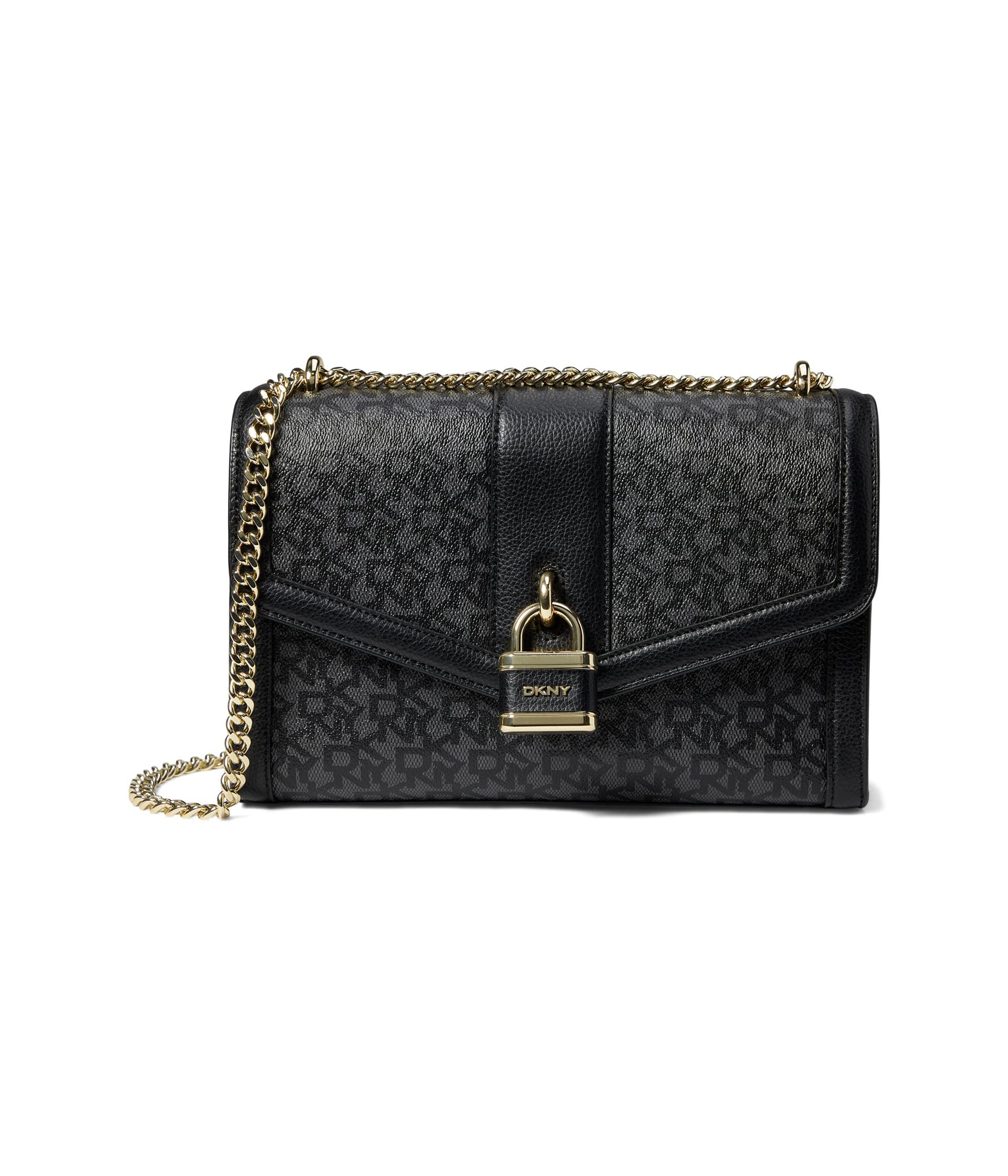 DKNY Ella Large Flap Shoulder Bag Black Logo One Size