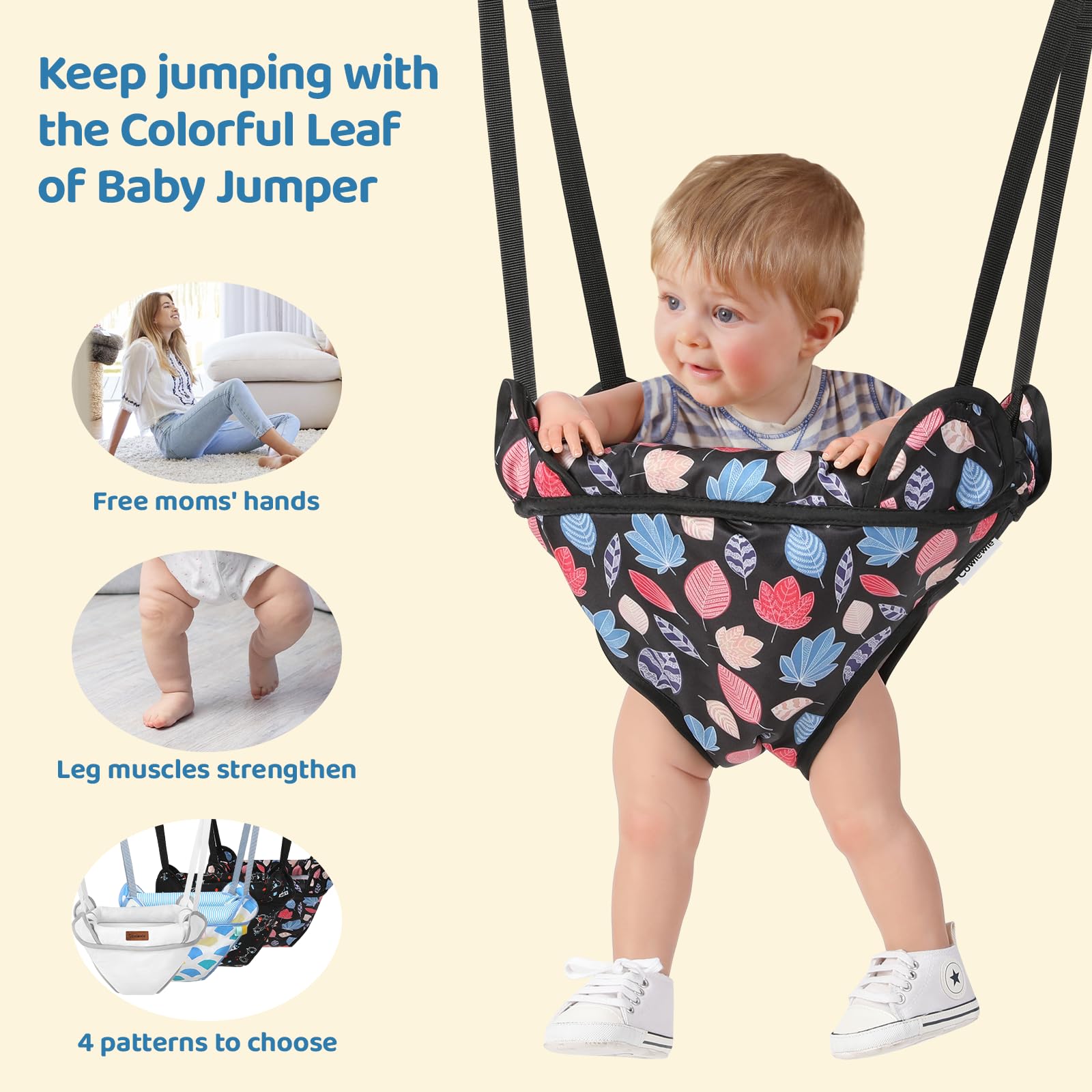 Cowiewie Door Jumper for Baby with Adjustable Seat and Strap, Fun Activity for 6-12 Months Baby Infant, Quiet Bear