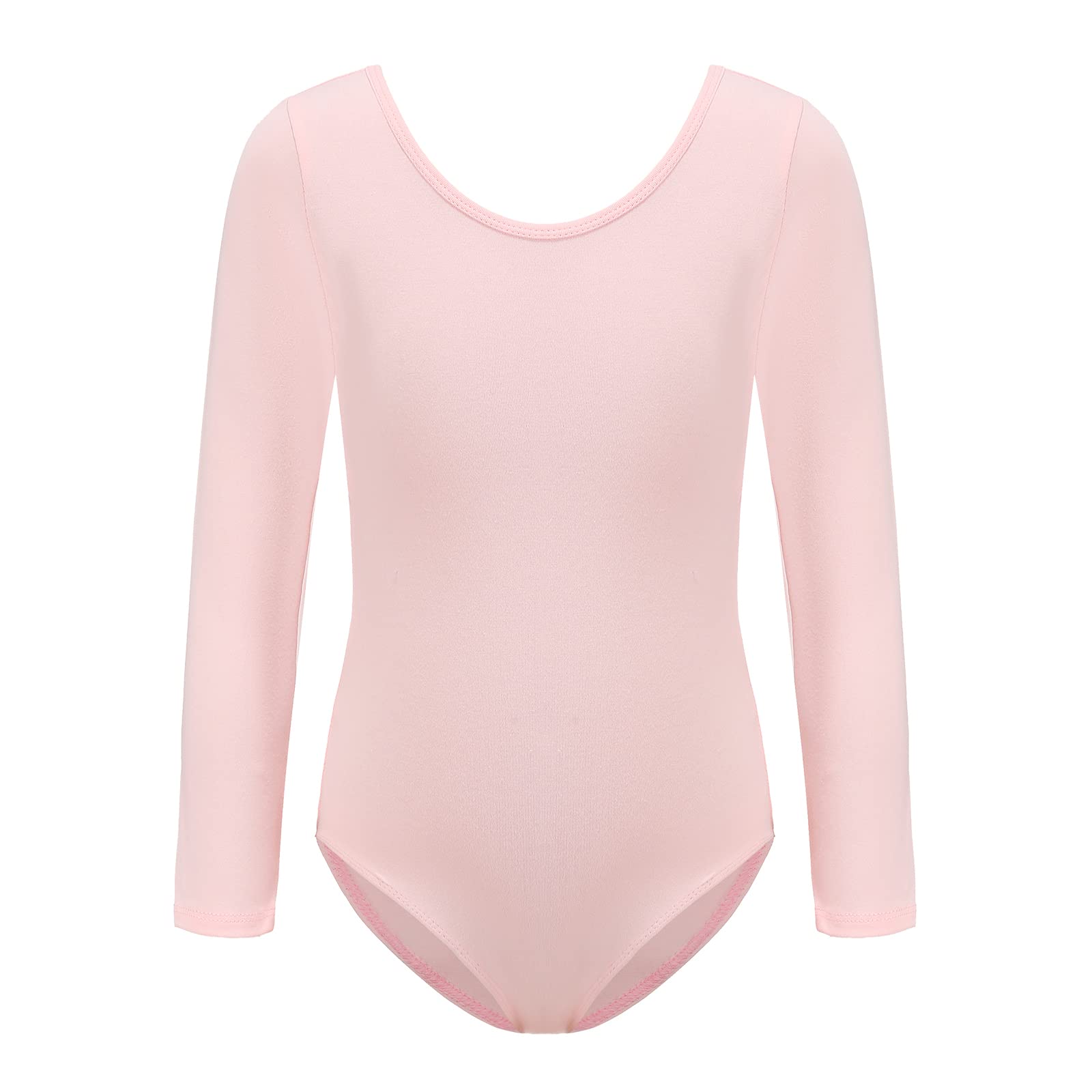 DKZSYIM Team Basic Long Sleeve Dance Leotard For Toddler Girls, AM0019-Light Pink, 8-9 Years