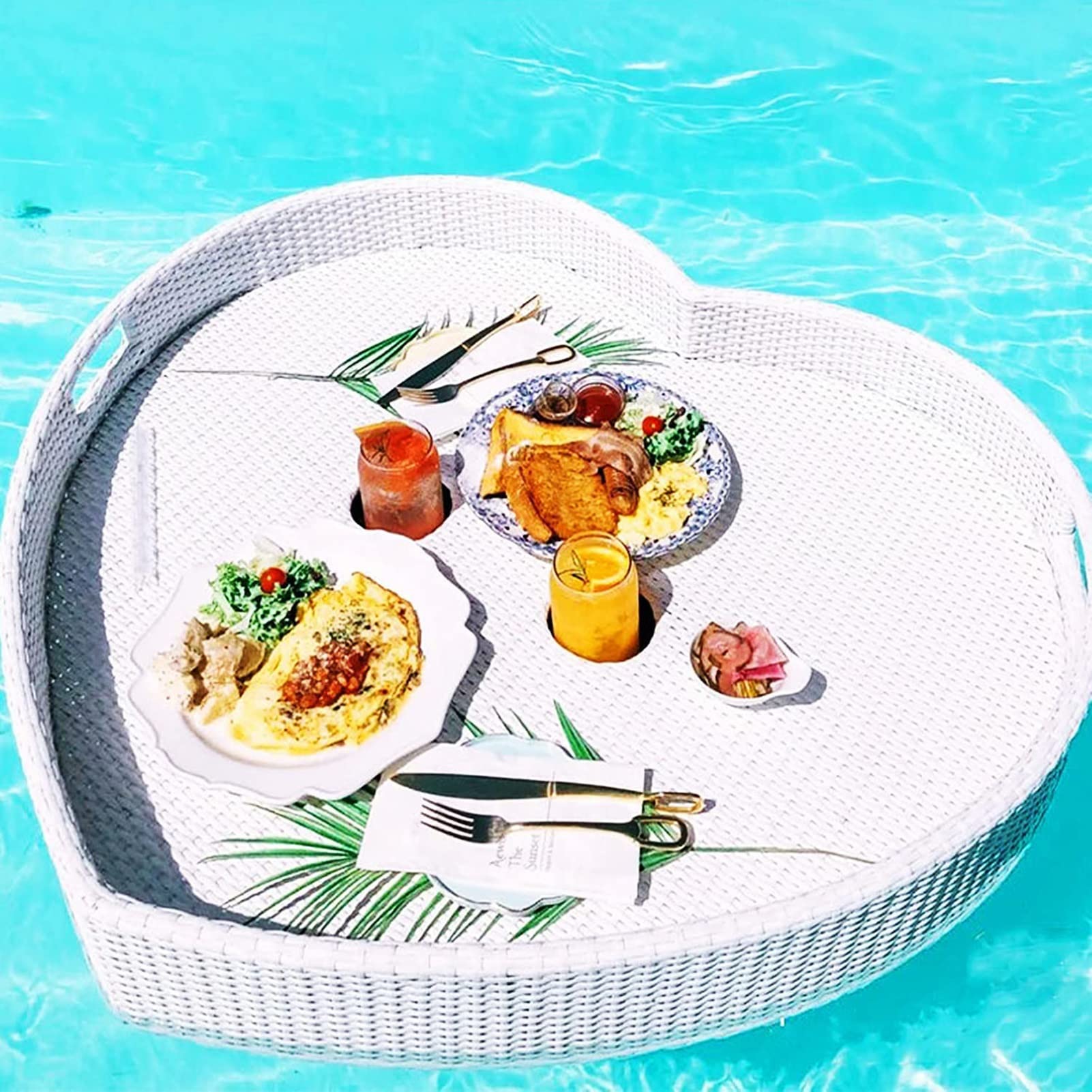 ENPAP Heart Floating Plate, Deluxe Floating Tray for Pool, Stylish Breakfast Tray on The Water, Luxury Floating Bar Drink Holder for Pool Parties