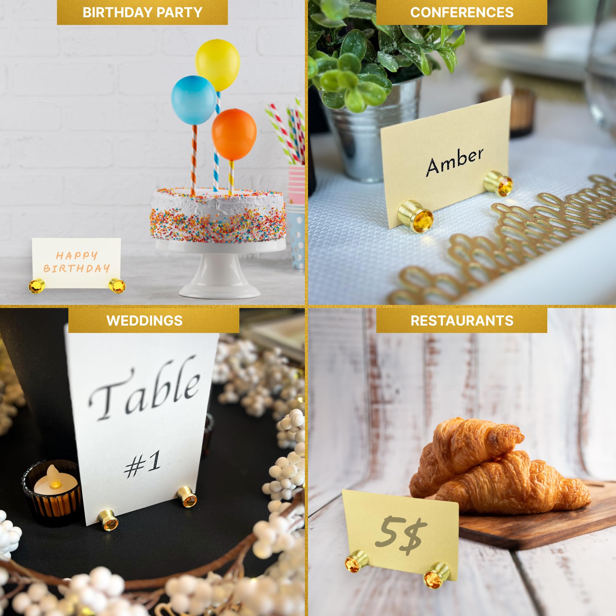 Ideikis 40Pcs.Multipurpose /Place Card Holders/ Table Name Card Holder/ Small Size Table Card Holder/ Menu Clips/ Gold Table Card Holder/ Mini place card holders/ Wedding/Anniversary/ Birthday /Party