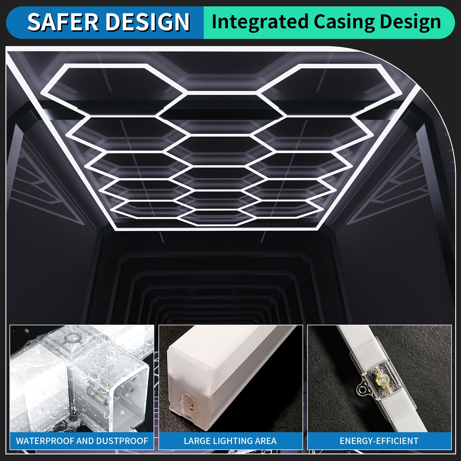 Hexagon Garage Lights, Honeycomb Hexagon Led Garage Light 14 Grid, High Brightness 672W 86400 Lumens Hexagon Light for Garage, Warehouse, Auto Beauty Shop, Work Shop