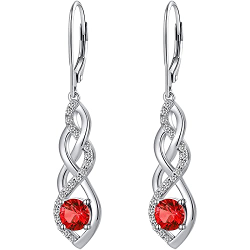 Dangle Earrings Silver Leverback Earrings Womens Infinity Dangle Earrings Sterling Silver Dangle Earrings Red Leverback Earrings for Women Twisted Dangle Earrings CZ Dangle Infinity Earrings