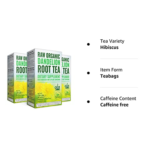 Dandelion Root Tea Detox Tea - Raw Organic Vitamin Rich Digestive (Dandelion Root, 20 Count (Pack of 3))