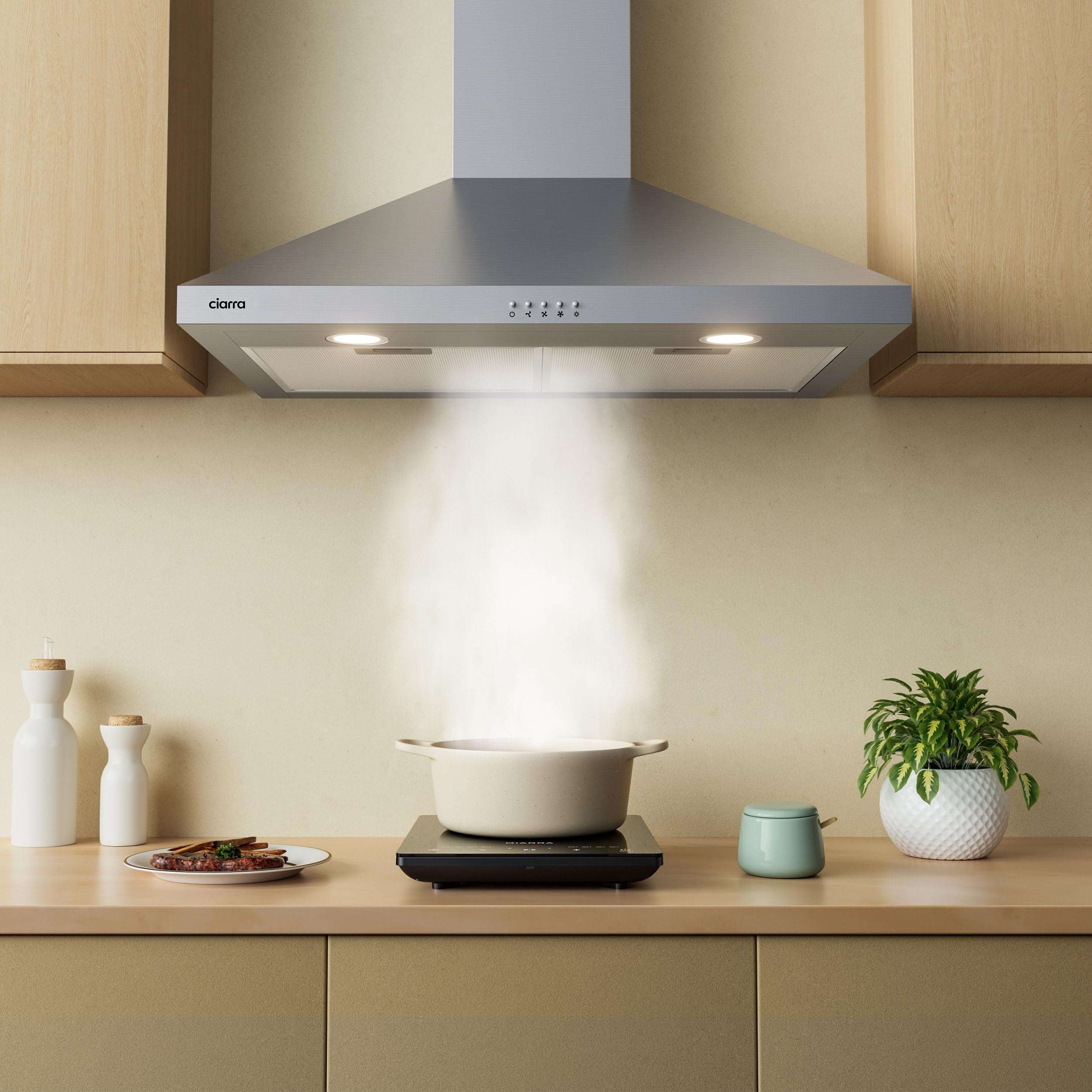 CIARRA Range Hood 30 inch Wall Mount 450 CFM Ductless Range Hood Vent for Kitchen Hood in Stainless Steel CAS75206P