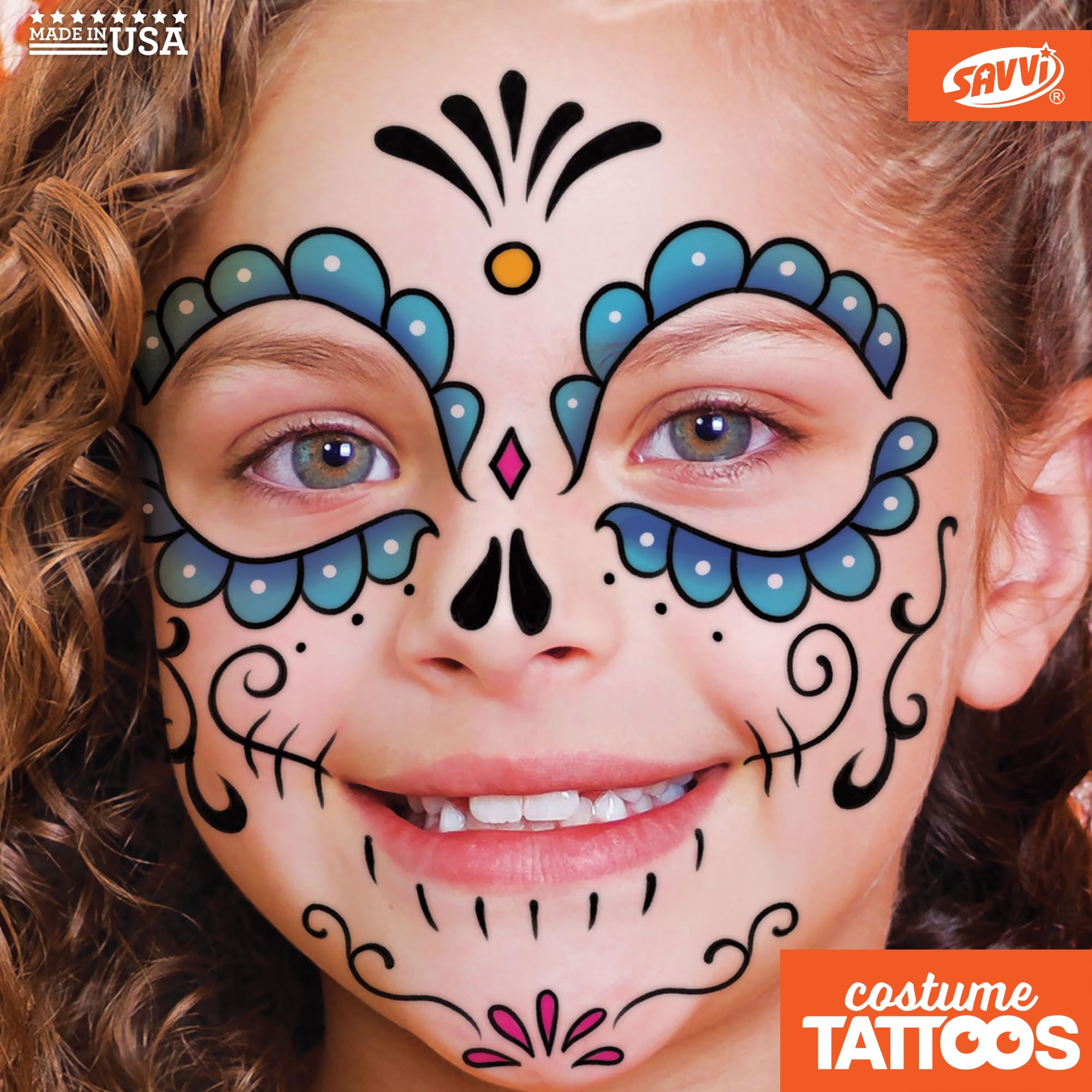 Day of the Dead Blue Costume Tattoos