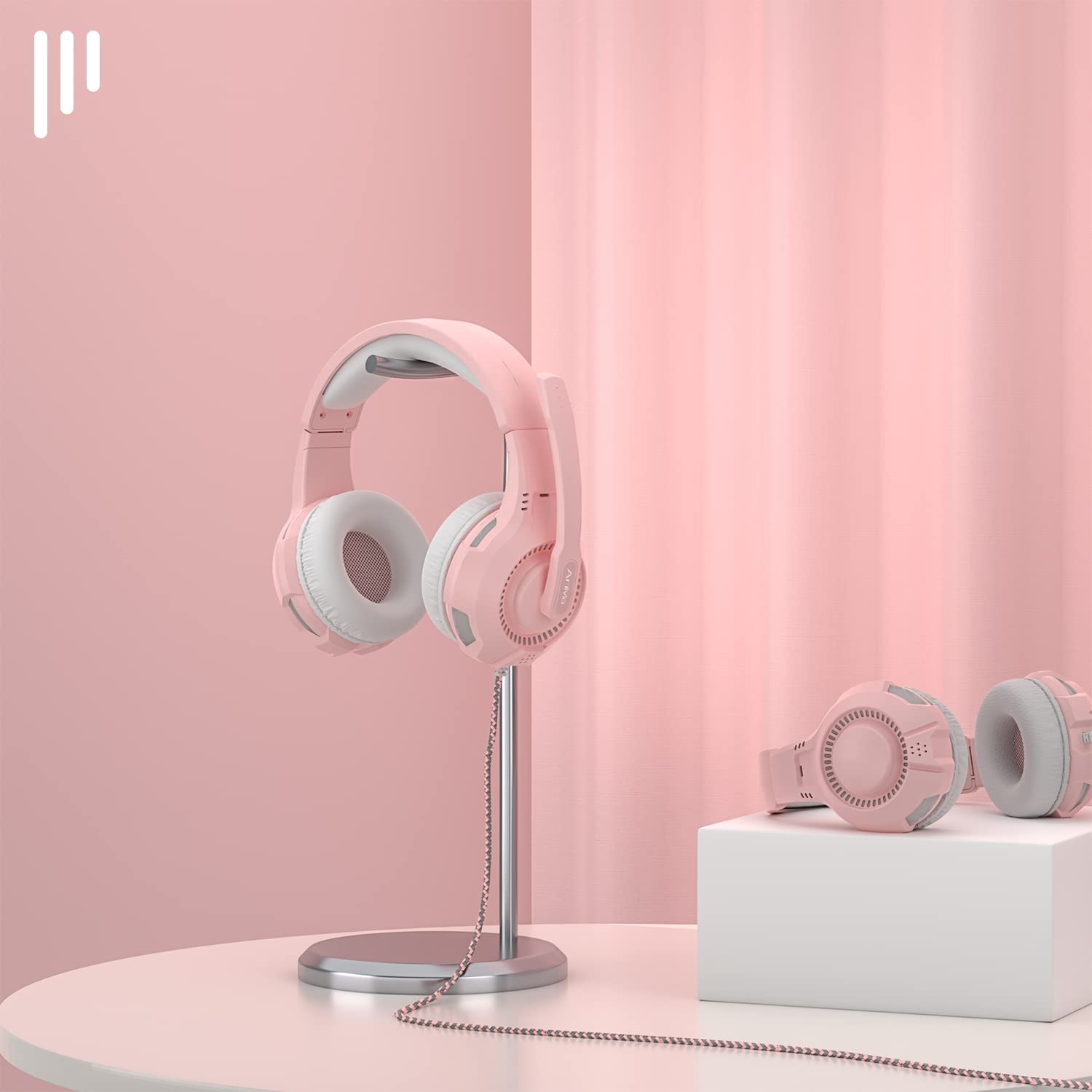 Emonoo Headphones with Microphone Surround Sound Active Noise Canceling Pink Wired Gaming Headphones - 3.5mm Audio Jack Stereo Headset for PC, PS4, PS5, Switch, Xbox One, Pink (Game/Work/School)