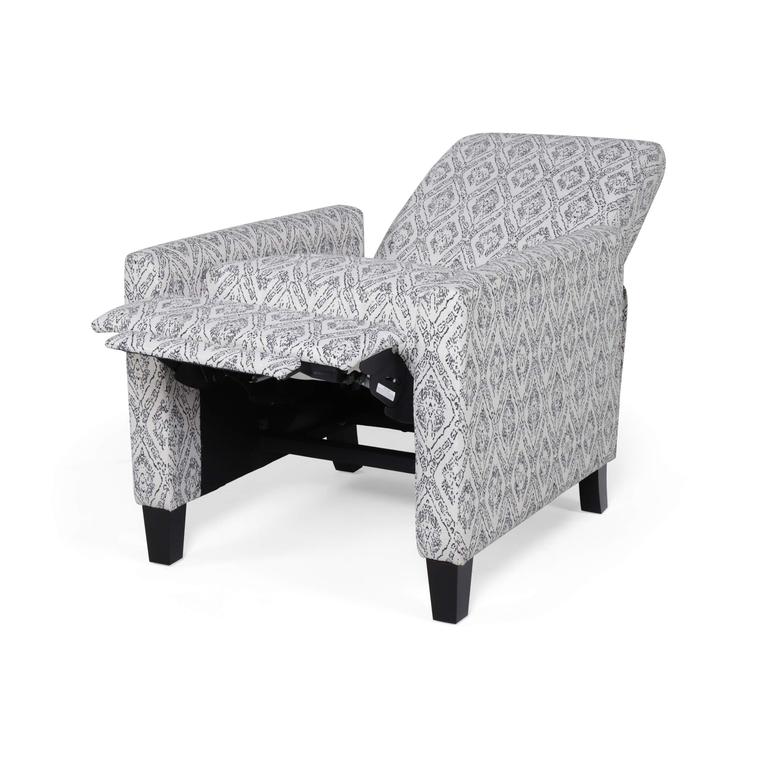 Christopher Knight Home Madeline Fabric Upholstered Push Back Recliner, Black Print, Espresso