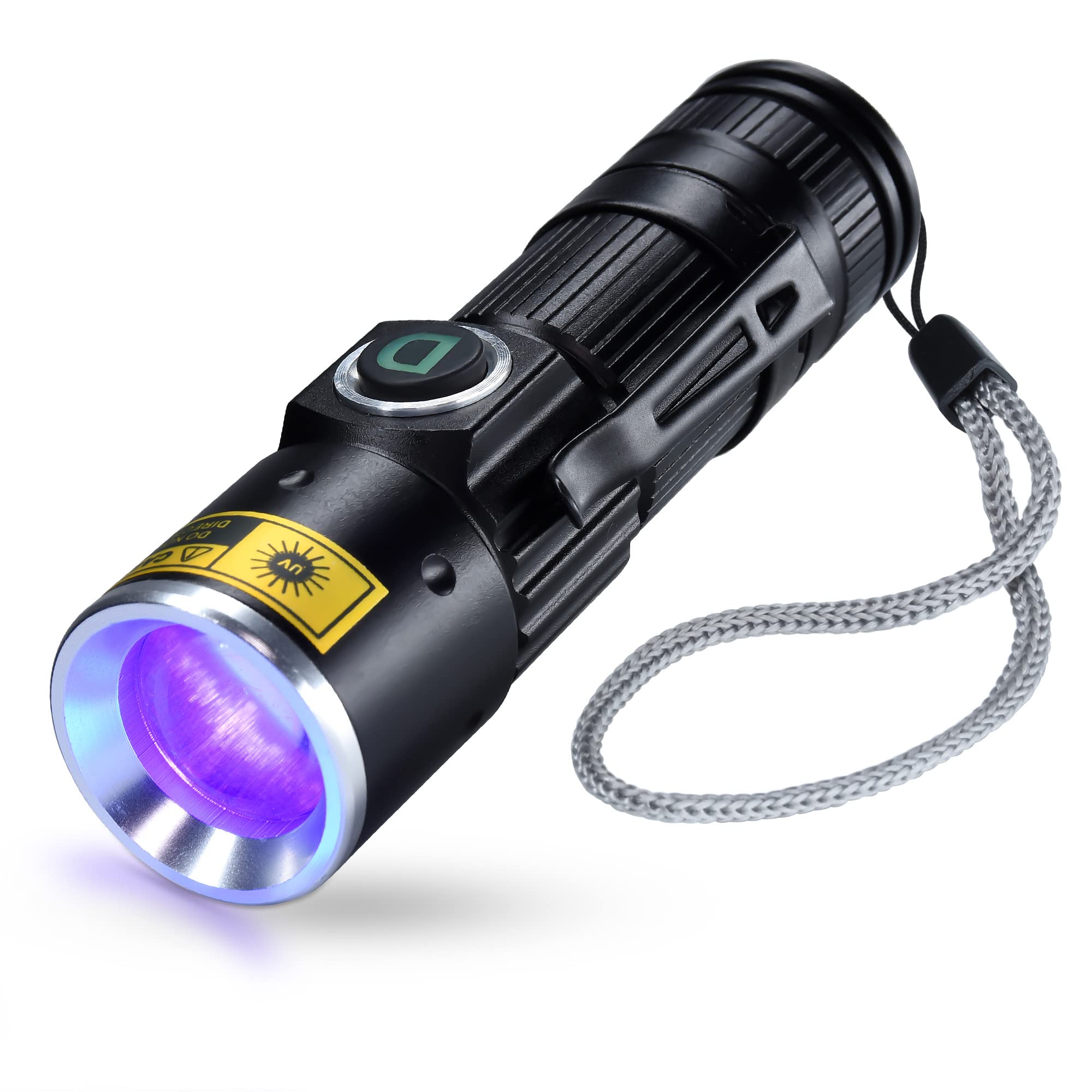 DARKDAWN UV 395nm Light Flashlights USB Rechargeable Ultraviolet LED Blacklight Mini Woodâs Lamp Portable Blacklight for cat Urine Detection Dry Stains, Uranium Glass, Leak Detection, D15 395 nm