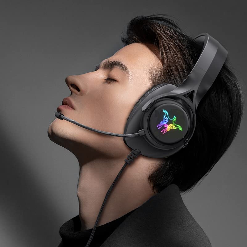 Combatwing Gaming Headset for PC with 7.1 Surround Deep Bass, 360 ° Adjustable Noise Canceling Microphone, LED Light and Memory Ear Guests, Gaming Earphone with Microphone for PS4 PS5 PC