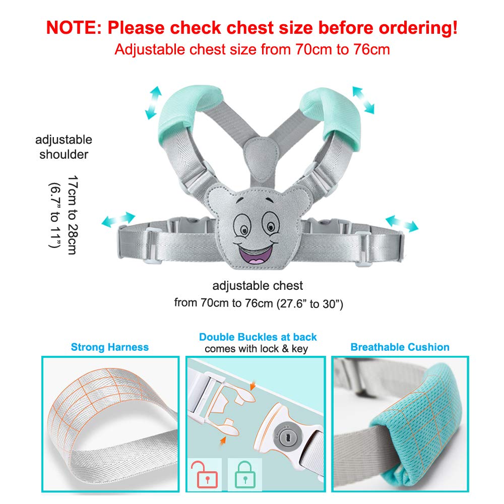 Child Leash Backpack Harness for Kid, 3-in-1, Anti Lost Wrist Cuff with Lock + 1.5m Link + Safety Walking Backpack for Girls, Boys