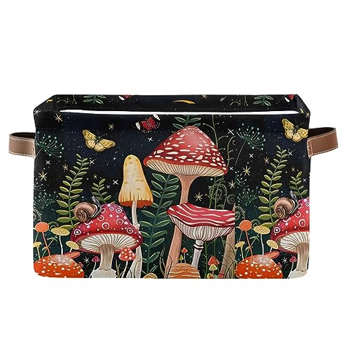 DIOLPOM Mushroom Storage Baskets,Foldable Storage Bins with Handles, Decorative Cloth Toy Organizer Storage Boxes for Home Office 14 x 10 x 8 in