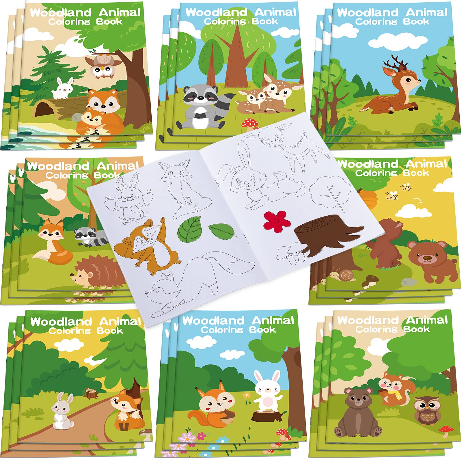 Faccito 24 Pcs Mini Coloring Books,Coloring Books for Kids Bulk Diy Art Drawing Party Favor Set Mini Coloring Activity Books for Farmhouse Animals Toddlers 1-3 Party Favors(Woodland Animal)