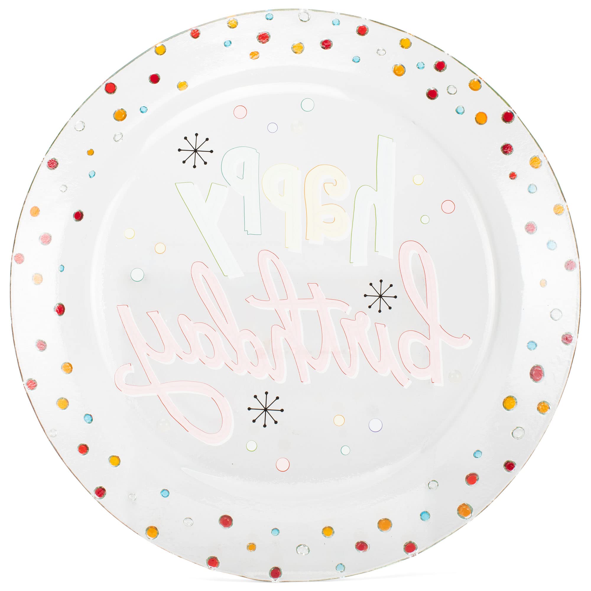 DEMDACO Happy Birthday Confetti Multicolored 14 x 14 Hand painted Glass Platter