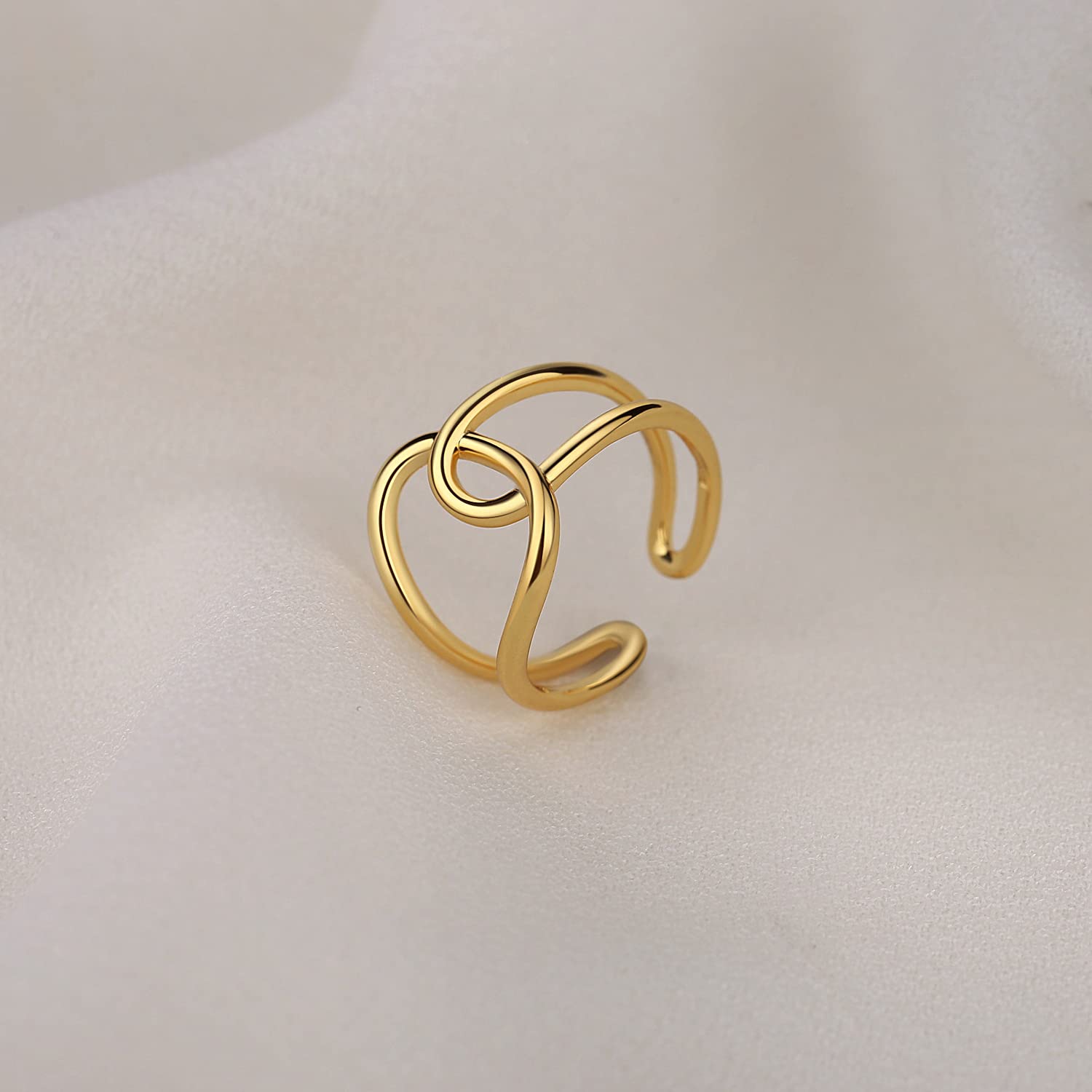 Dapai Show 925 sterling silver ladies ring 18K gold-plated adjustable ring, personalized stackable open ring, minimalist open ring, cold ring, thumb ring, hypoallergenic and adjustable, for girls and boys (gift box) (gold)