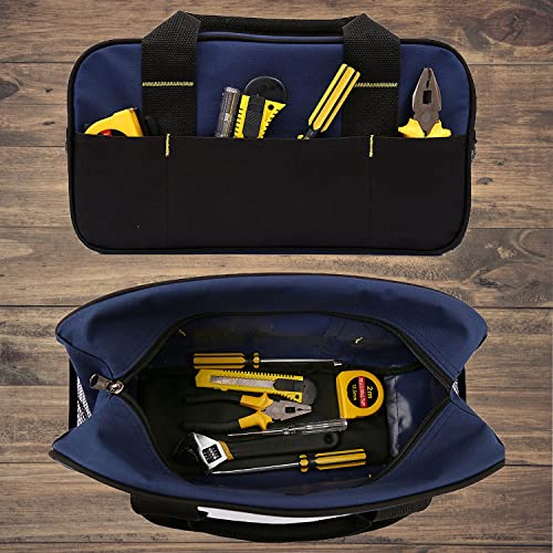 FASTECH 14 Inch Small Tool Bag,Wide Mouth Tool Tote Bag,Waterproof Tool Organizer Bag,Electricians Repairman Tools Tote Bag Double Fabric Storage Bag (Blue)