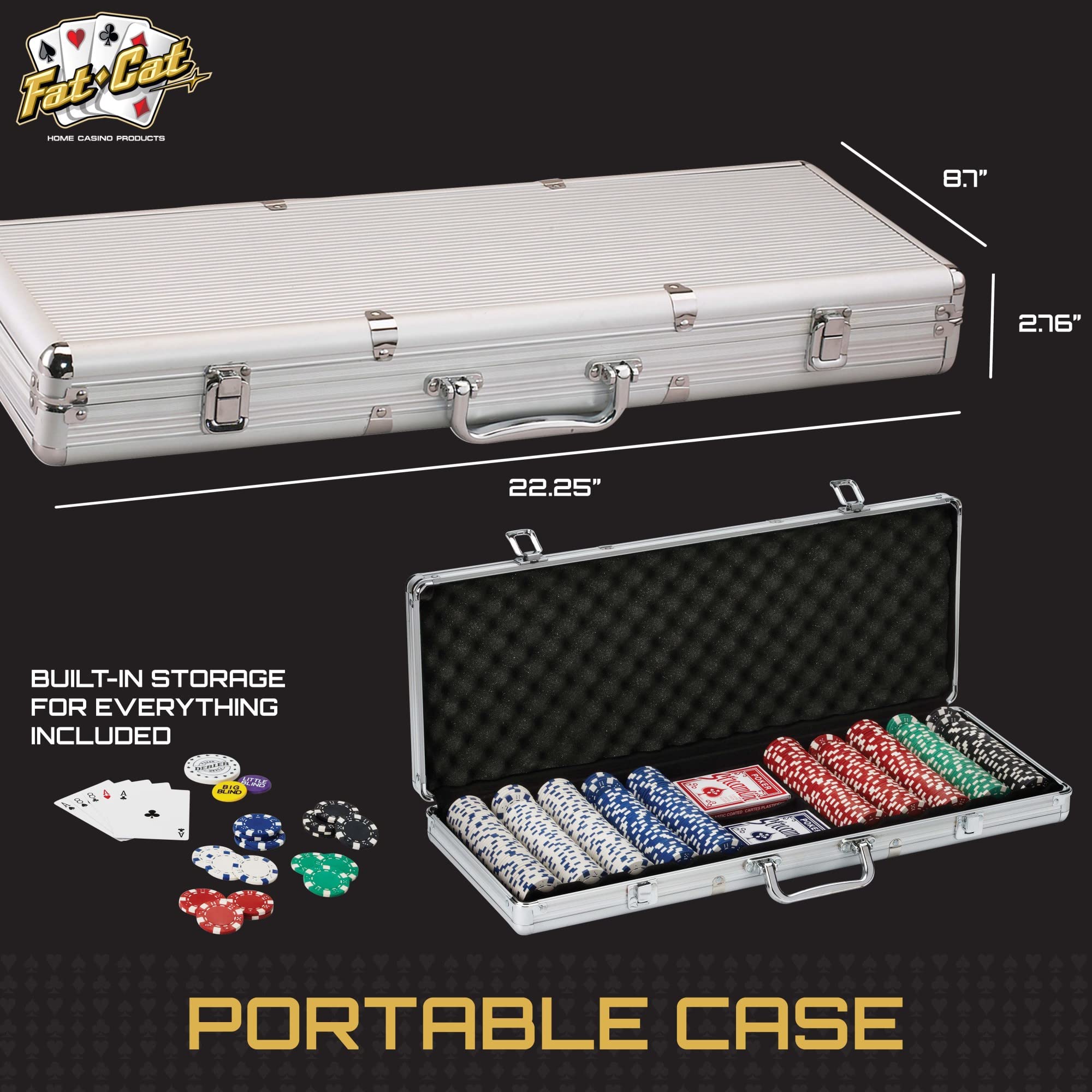 Fat Cat 11.5g Texas Hold'em Claytec Poker Chip Set with Aluminum Case + Bicycle Standard Index Playing Cards (4 Decks)