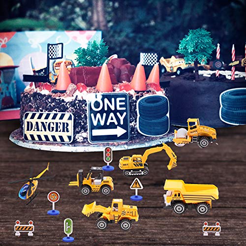 Childom Engineering Vehicle Toys Set Alloy Construction Big Forklift,Single Drum Roller,Stacker/Crane,Helicopter,Excavator,Heavy Duty Truck Mini Toy Set for Kids Boys Girl