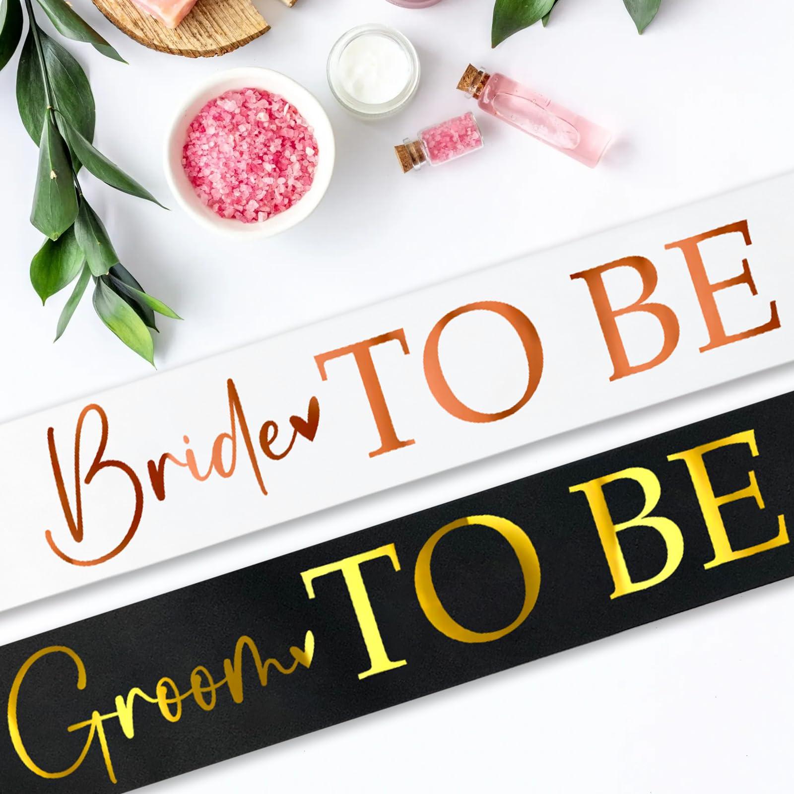Generic 2 Pcs Bride to Be and Groom to Be Sash with Foil, Rose Gold Bachelorette & Gold Bachelor Sash for Bridal Shower Wedding Hen Party Decorations Engagement Gifts (White and Black)