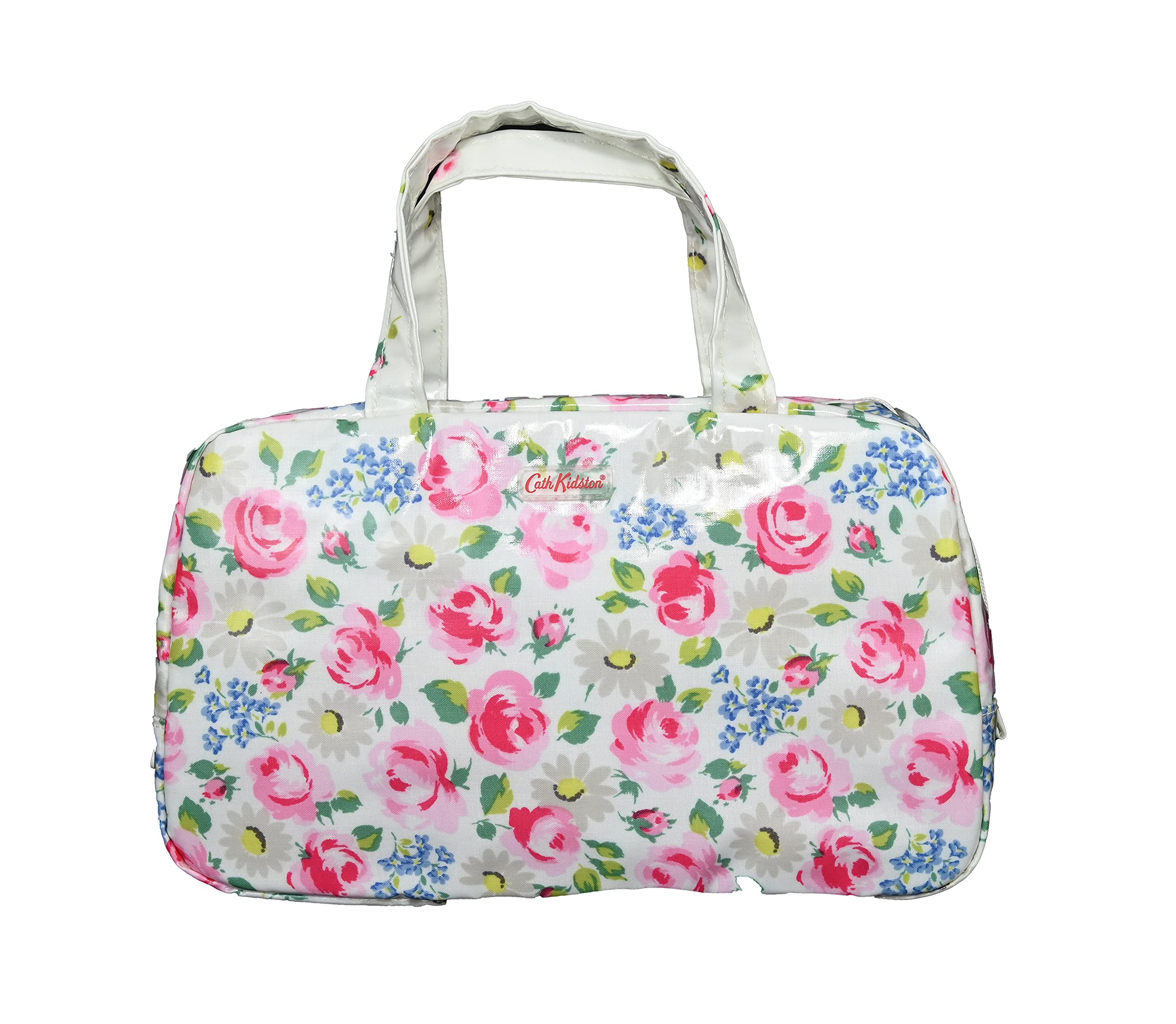Cath Kidston Large Wash Bag Toiletry Bag with Handles in Rose Design in Warm Cream Oilcloth