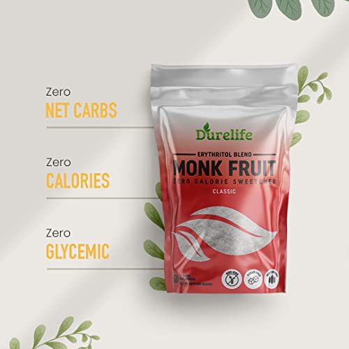 Durelife Monk Fruit Sweetener, Classic - White Sugar Substitute, Keto Diet Friendly, 1:1 Sugar Replacement, Zero Calorie, White Sugar Substitute - 5 lb (Packaging May Vary)