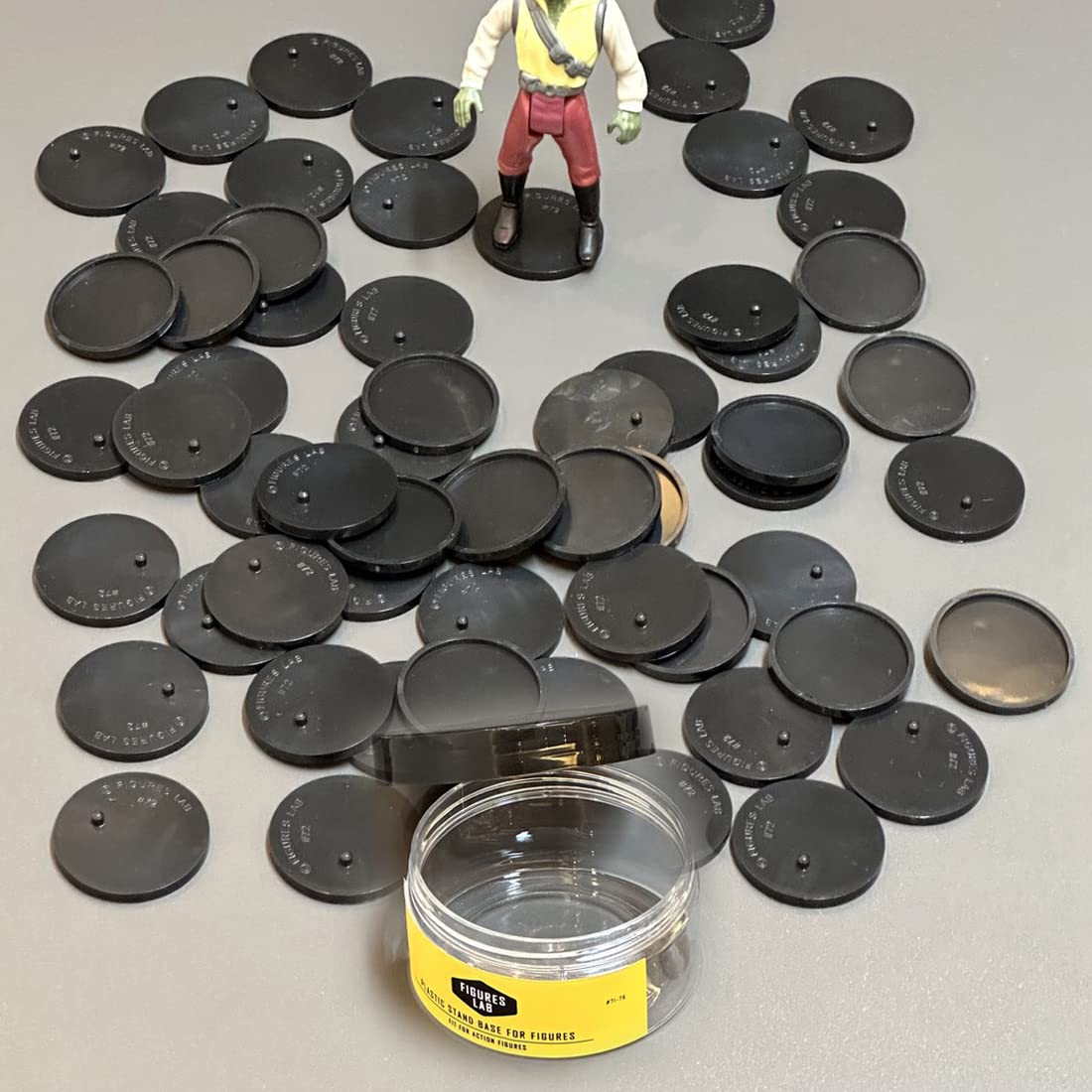 FIGURESLAB 60Pcs 37.5mm wide Round Black Figure Display Stands Fit For 3.75” Vintage Star Wars Movie Action Figures toy