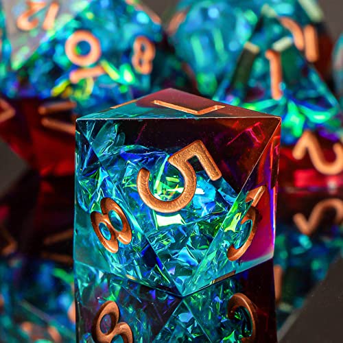 KERWELLSI Resin DND Dice Set D&D, Dungeons and Dragons Dice with Box, 7 Piece Polyhedral Role Playing Dice, Sharp Edge RPG D and D Dice D20 D12 D10 D8 D6 D4