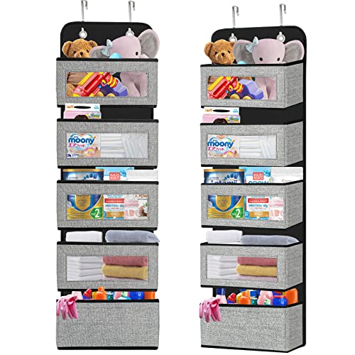 JAYSDAYLY Over the Door Hanging Organizer Storage with 5 Large Pockets 1 Pcak + 1 Pack Collapsible Large Toy Box Storage with Lid for Closet,Nursery,Playroom,Pantry