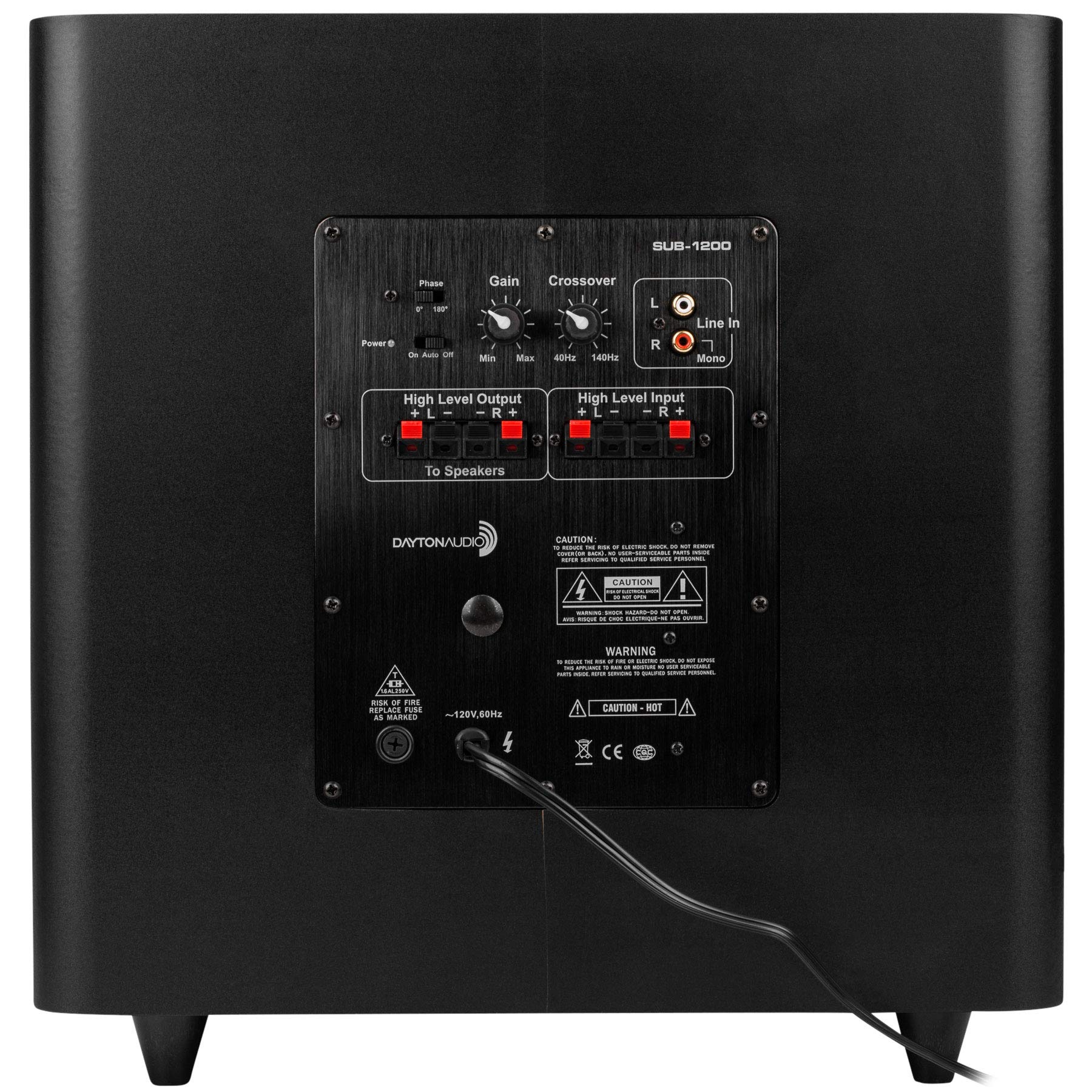Dayton Audio SUB-1200-12" Powered Subwoofer with 120W RMS, Downward-Firing Design, and Auto On/Off Feature