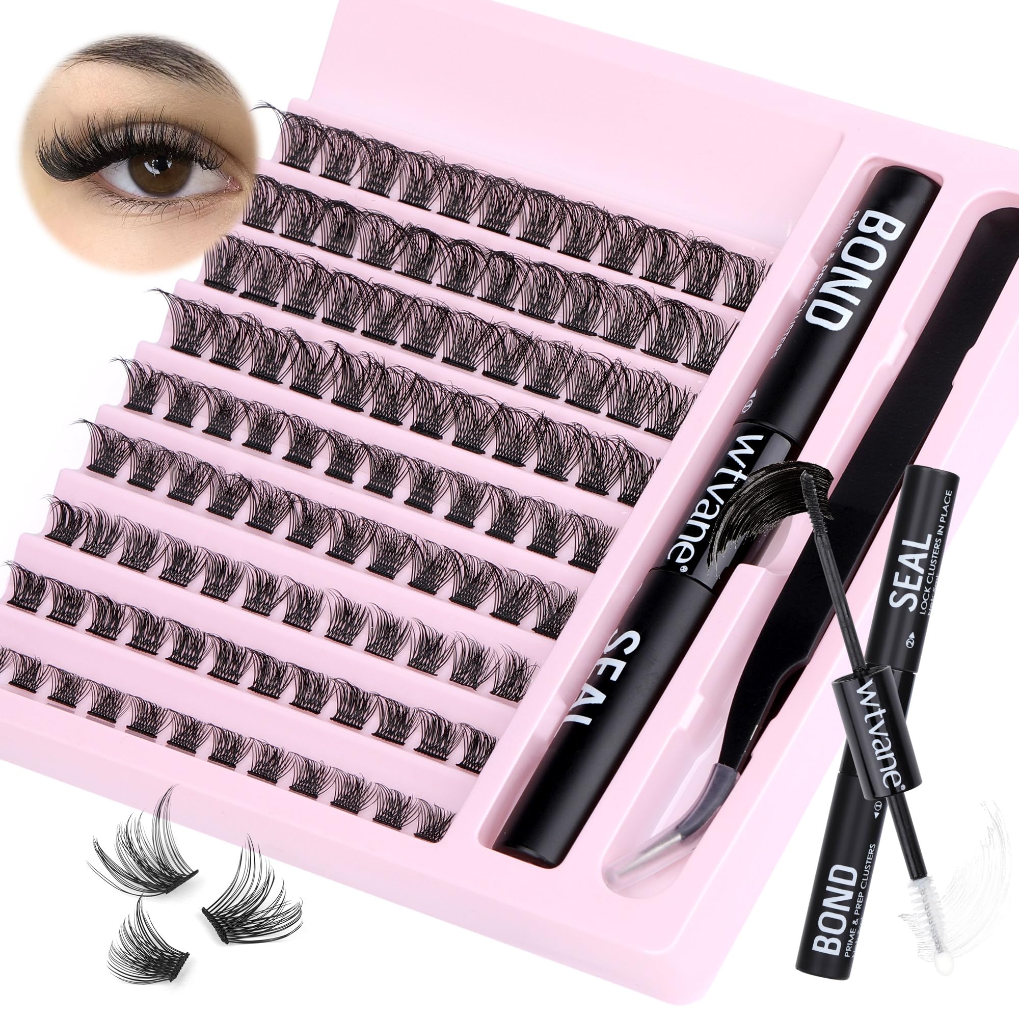 DIY Lash Extension Kit 108Pcs Lash Clusters Wispy with Strong Hold Lash Bond and Seal and Eyelash Cluster Applicator Individual Eyelash Extension Kit DIY for Beginners at Home by wtvane