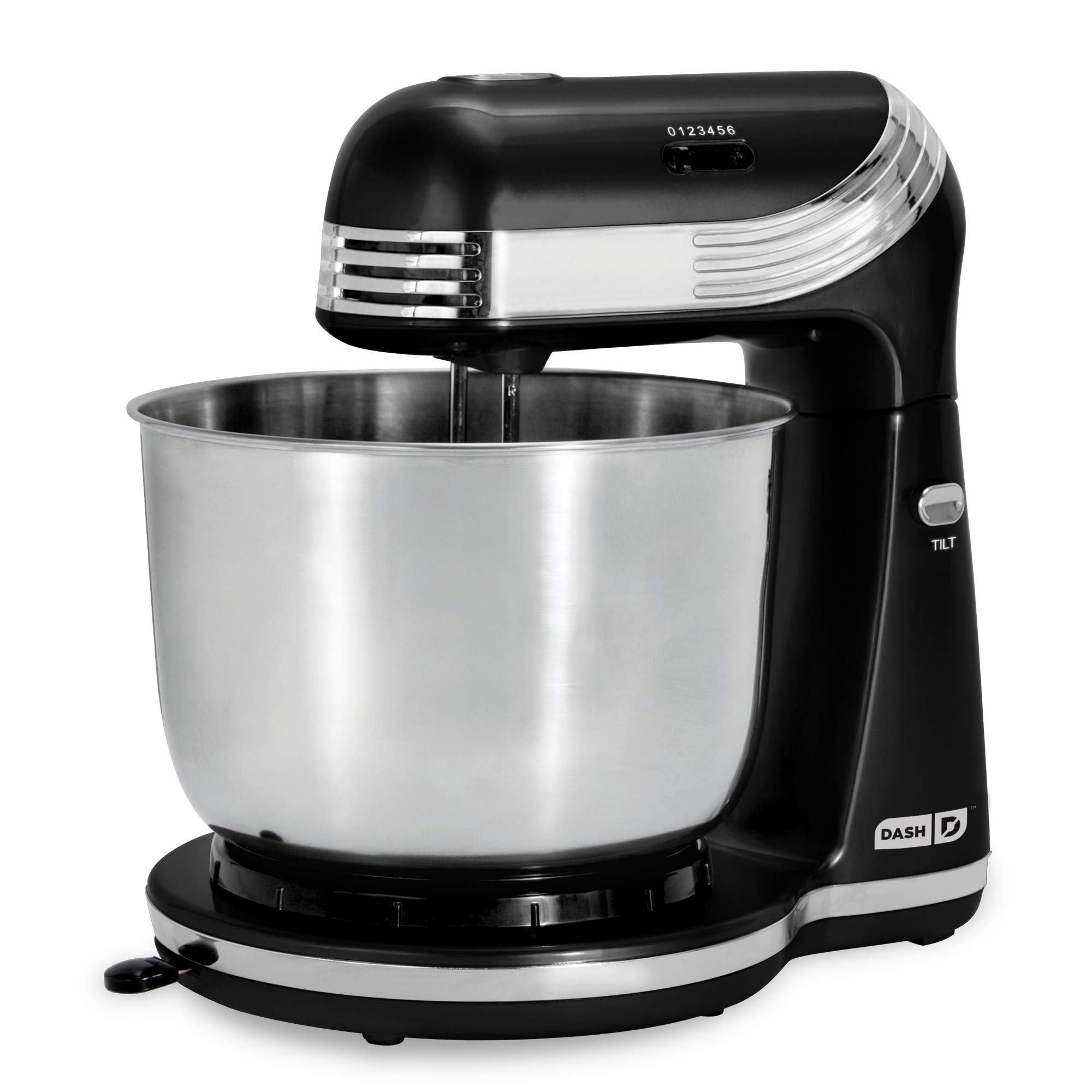Dash Stand Mixer (Electric Mixer for Everyday Use): 6 Speed Stand Mixer with 3 qt Stainless Steel Mixing Bowl, Dough Hooks, Black & DMW001BK Machine for Individual, Paninis, Hash Browns, 4 inch, Black