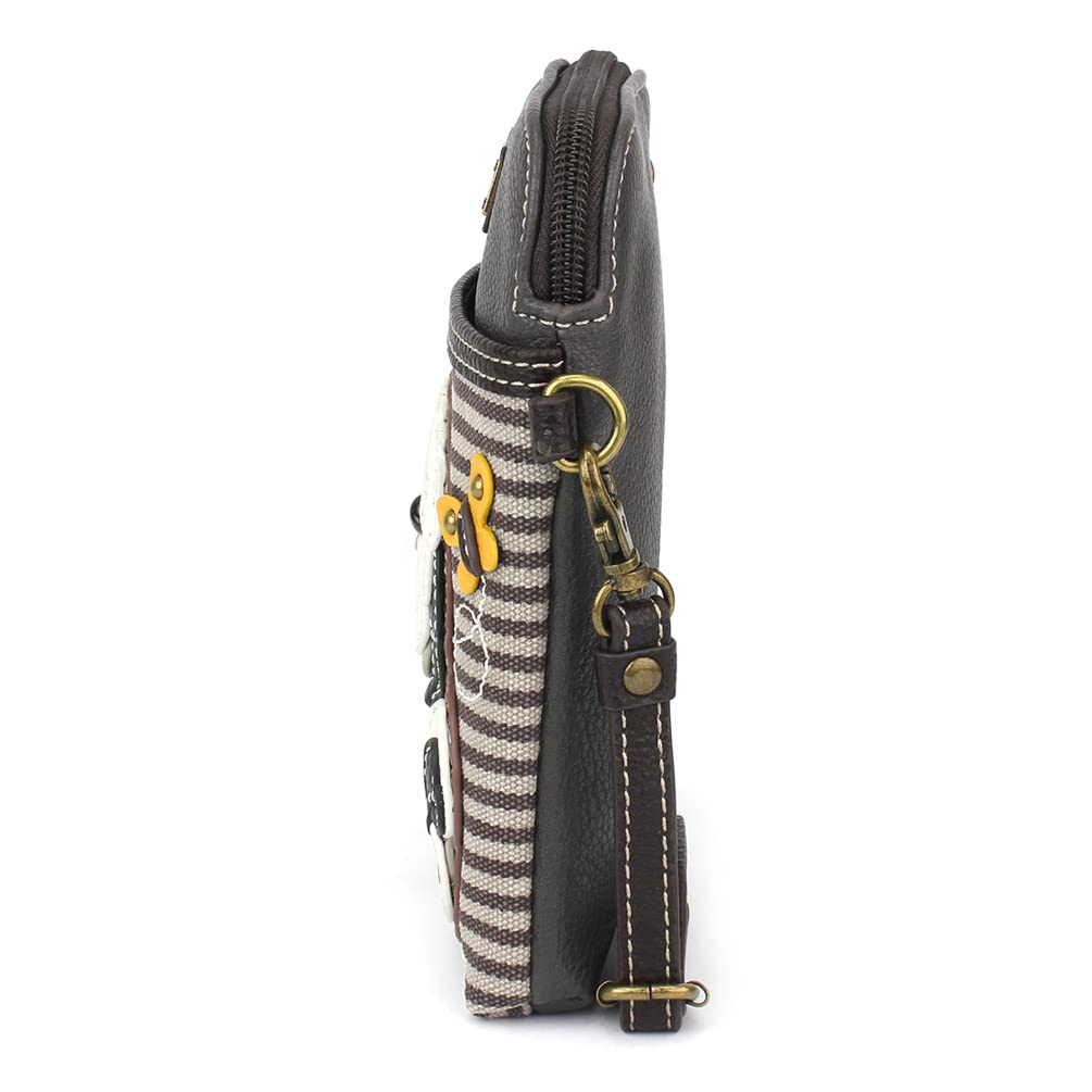 CHALA Cell Phone Crossbody Purse-Women PU Leather/Canvas Multicolor Handbag with Adjustable Strap - Shih Tzu - white - gray stripe