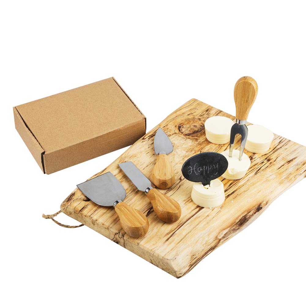 findTop Set of 12, Wood Handle Cheese Knives with Cheese Markers and Soapstone Chalks, 4 Pieces Cheese Slicer Cheese Cutter, 6 Pieces Natural Slate Cheese Labels, 2 Pieces Soapstone Chalks