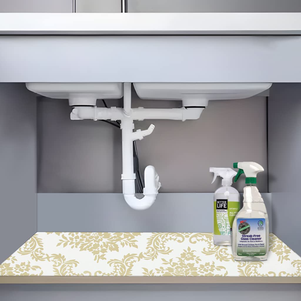 DwellAid Shelf Liner for Kitchen Cabinets Non Adhesive 18inx8ft Gold Kitchen Drawer Liner, Waterproof Shelf Liner Durable Anti-Slip for Kitchen Cabinets Shelf Liner Oil-Proof