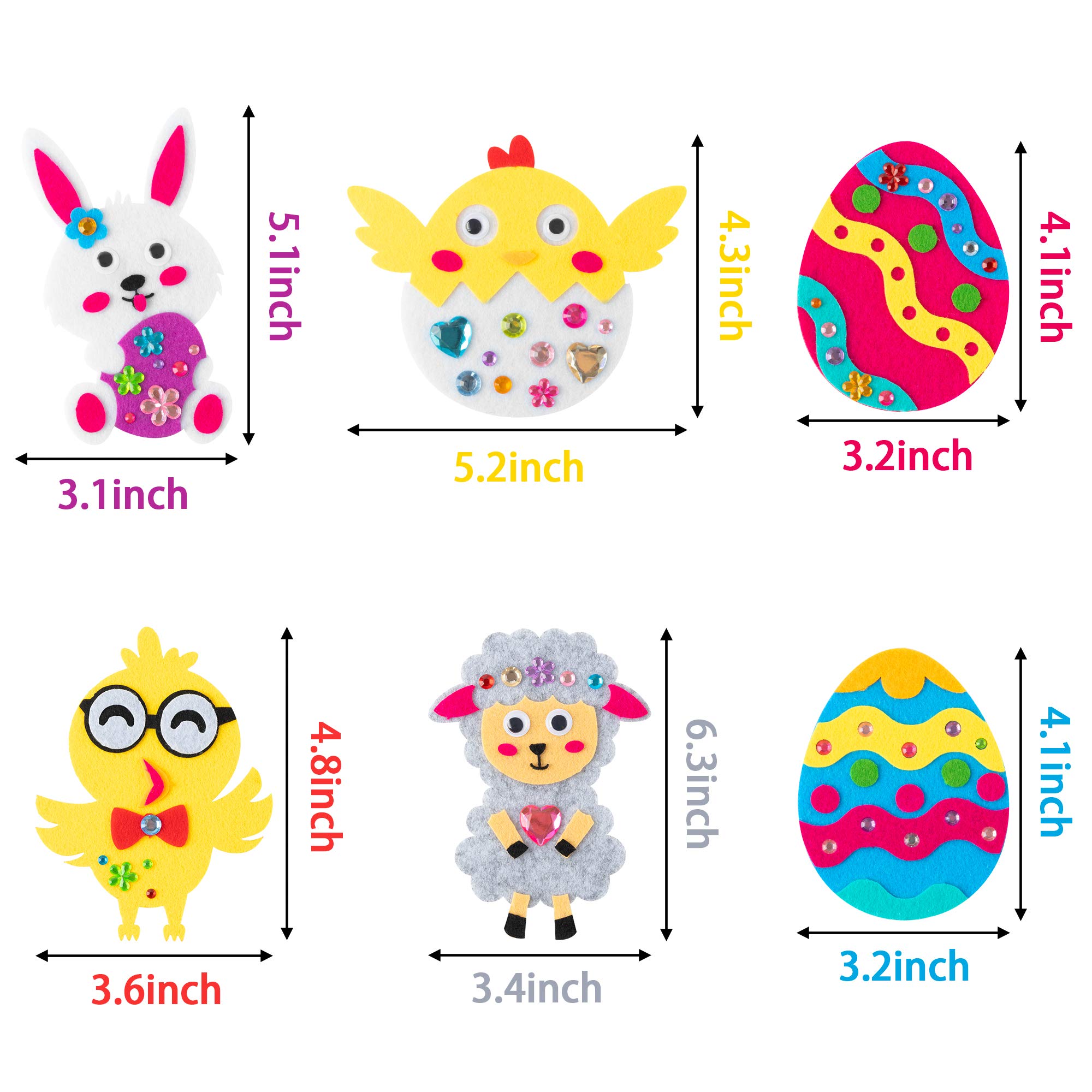 MALLMALL6 12Pcs Easter Fridge Magnet Craft Kit Easter Eggs Bunnies Chicks Lamb Eggshell Chicken Active Eyes Felt Set Diamond Stickers Fun Home Activities Springtime DIY Art Project for Kids