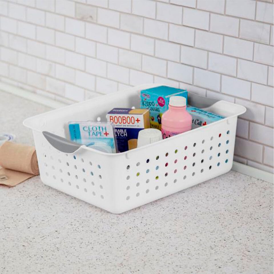 IFFANY Medium Ultra Plastic Storage Organizer Basket with Handles, (6 Pack)