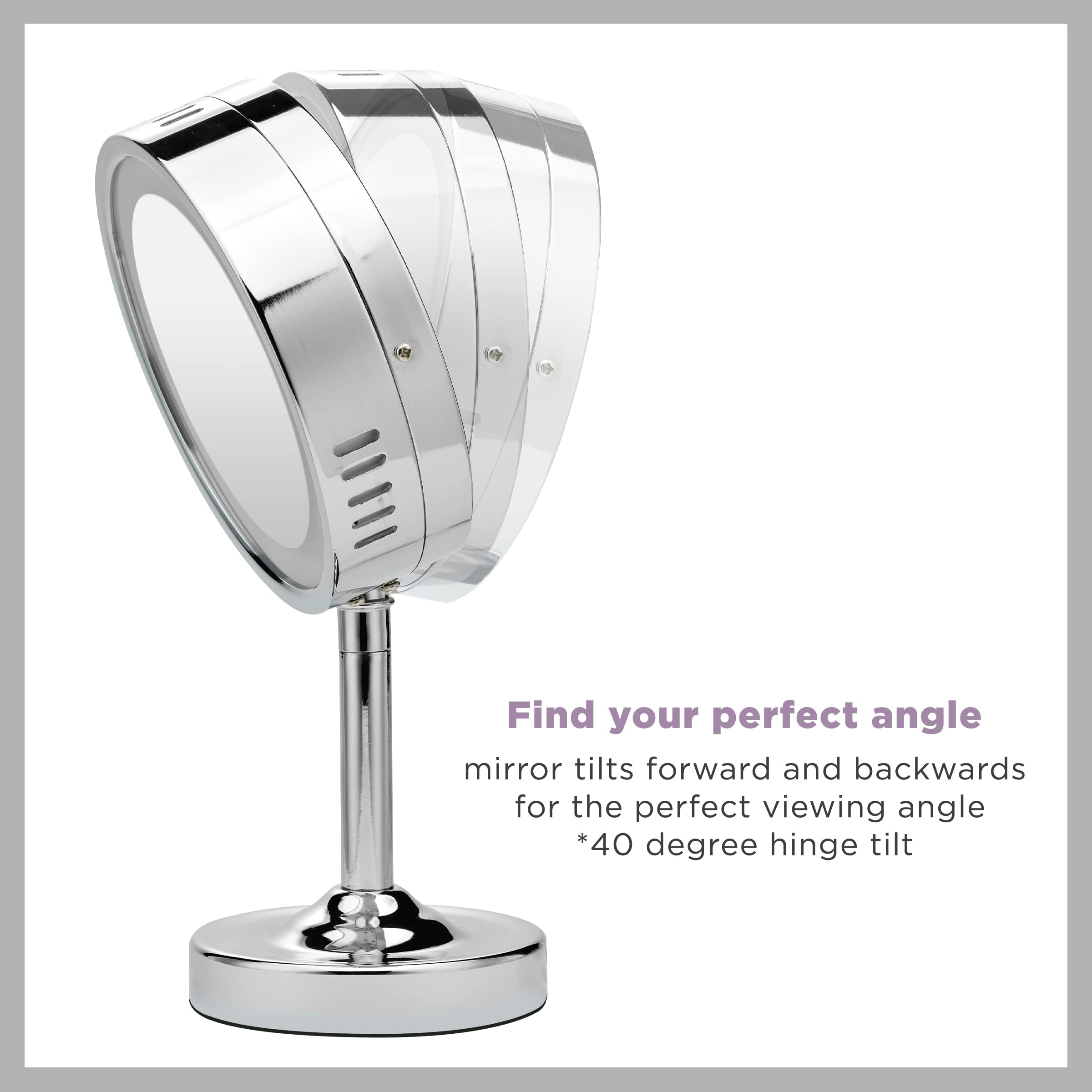 Conair Lighted Makeup Mirror with Magnification, Vanity Mirror, 1X/5X Magnifying Mirror, Double Sided Mirror, Corded in Polished Chrome