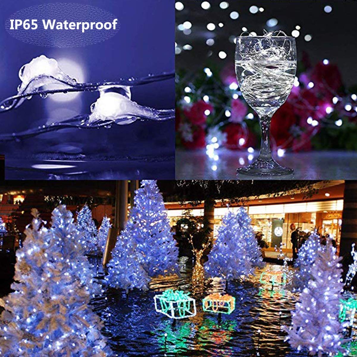Chinety Upgraded Solar Powered String Lights, 2 Pack 8 Modes 200 LED Solar Fairy Lights Waterproof 66ft Silver Wire Lights Outdoor Garden String Lights for Home Patio Yard Party Decor (Cool White)