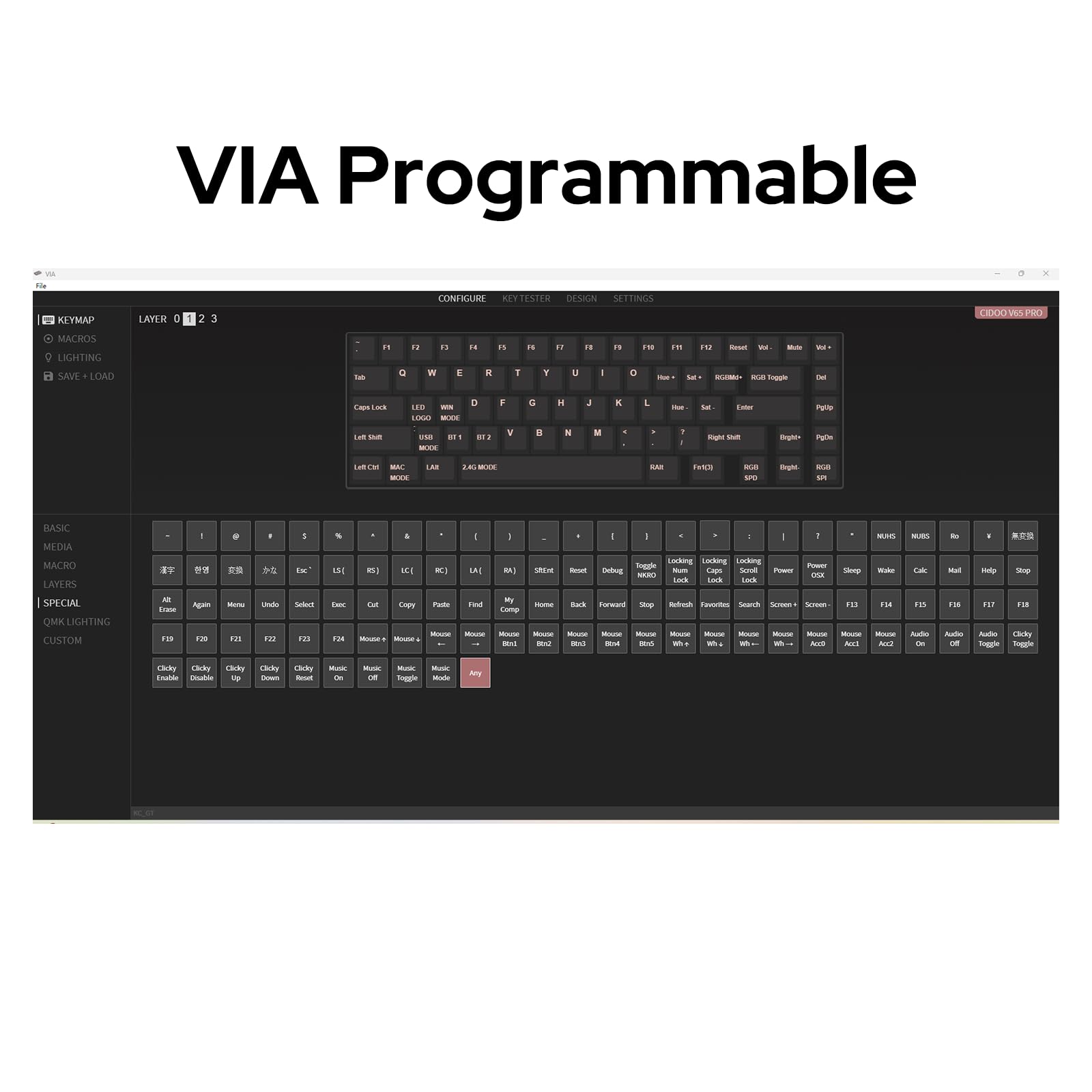 EPOMAKER CIDOO V65 V2 Wireless/Wired Mechanical Keyboard, 65% Hot Swappable Gasket Mount, with VIA Programmable Software, South-Facing LED, Aluminum CNC Casing, Poron Foam, Knob for Linux/Win/Mac