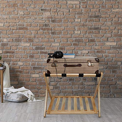 MISC Natural Hotel Luggage Rack for Guest Room Folding Suitcase Rack Collapsible Carry On Holder Bedroom, Sturdy Wooden
