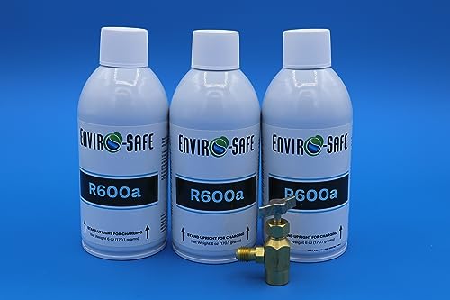 Envirosafe R600a Refrigerant - Upright Charging Self Sealing Can - 6oz Can - R600a for HVAC for Use in a 6oz Self-Sealing Container (3 Pack) -Can Tap Adapter Included