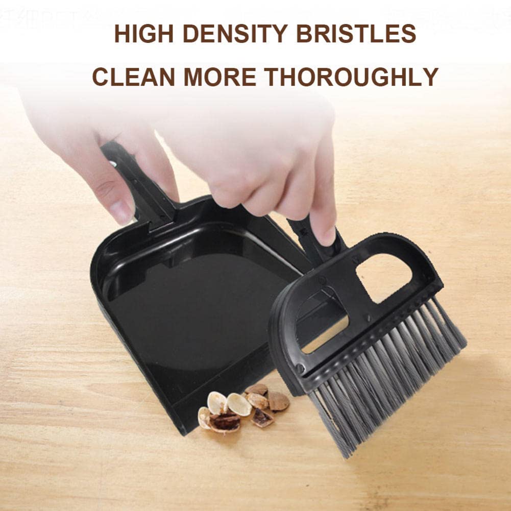 FEMUN Small Broom and Dustpan Set, Hand Broom, Desktop Keyboard Broom, Plastic Mini Broom and Dustpan Set, Home Multifunctional Small Broom, Kitchen Gadgets, for Desk, car and pet Waste (Black)
