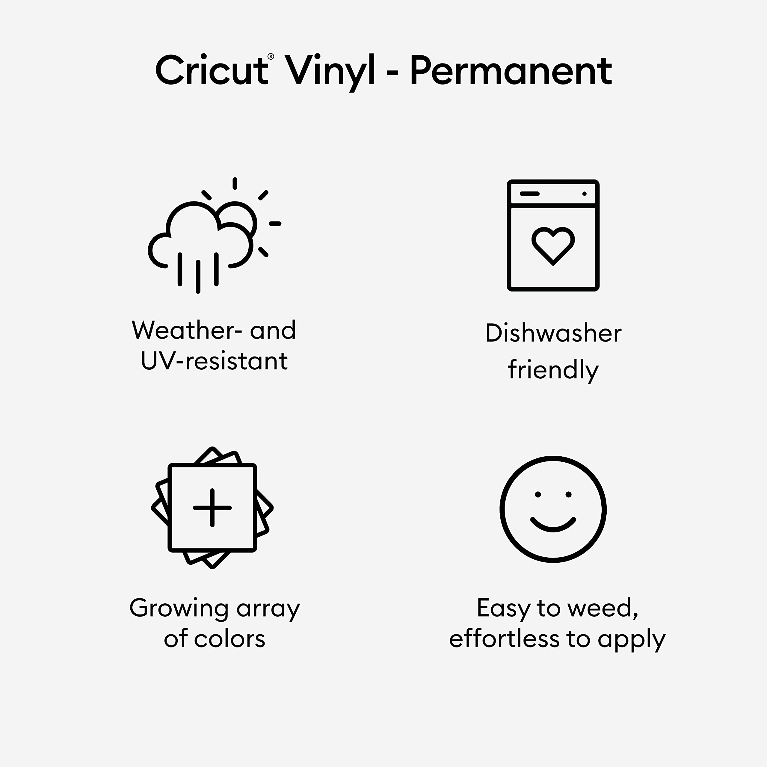 Cricut Premium Permanent Vinyl Roll (12 in x 15 ft), Weather-Resistant, Dishwasher-Safe & Fade-Proof, Compatible with Cricut Cutting Machines, Create Signs, Labels, & Personalize DIY Project, Black