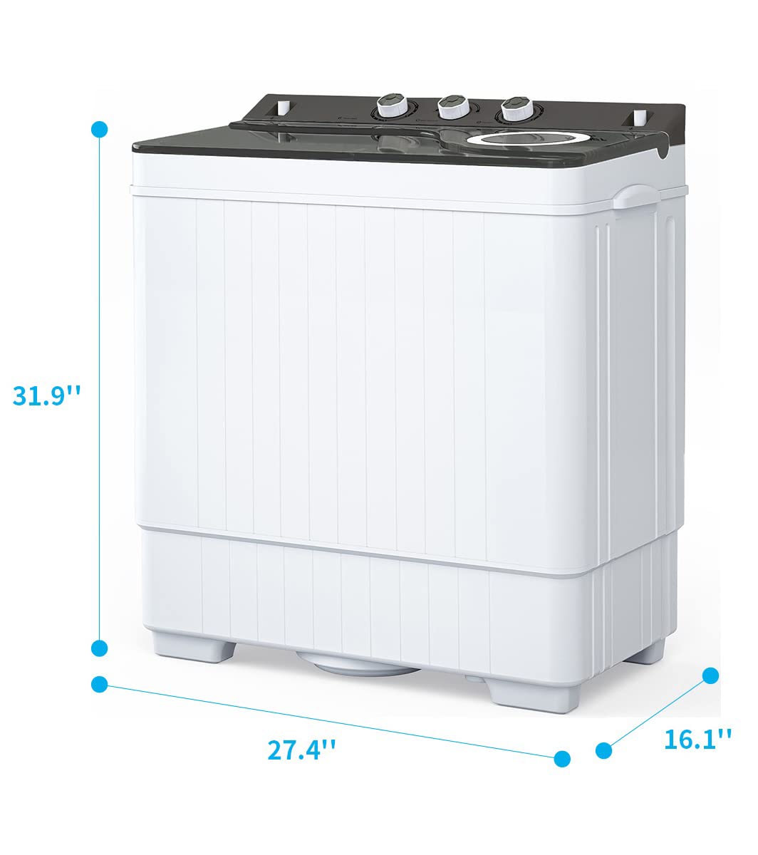 Kitmax Twin Tub with Built-in Drain Pump 26Lbs Semi-automatic Twin Tube Washing Machine for Apartment Dorms RVs Camping (Arrive in 5 Days from US Warehouse)