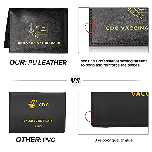 CDC Vaccine Card Holder, 4x3 Vaccine Card Protector, CDC Vaccination Card Holder with 2 Card Slot, PU Leather Vaccination Card Protector to Protect your Vaccine Certificate, Black