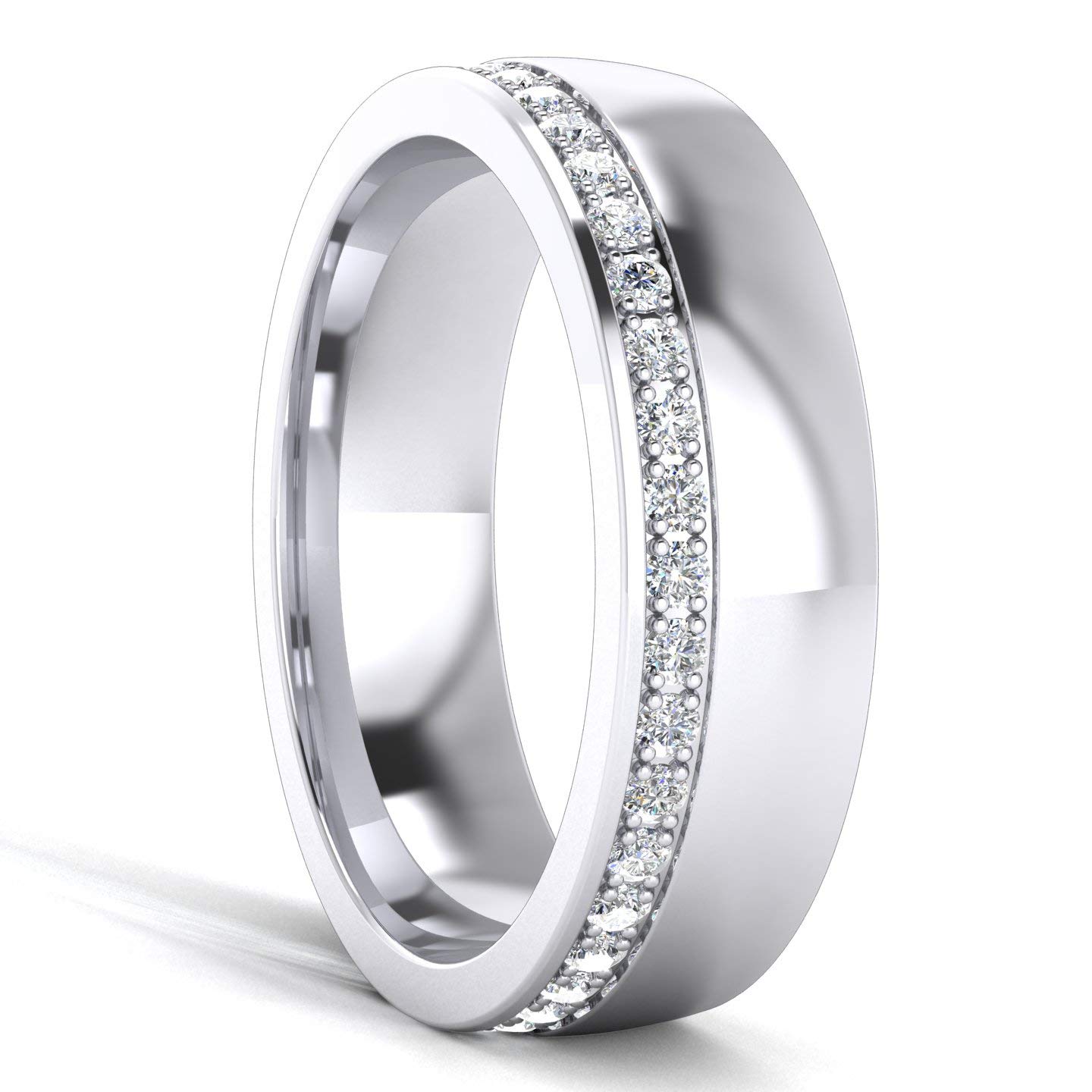 Comfort Fit Heavy Sterling Silver 6mm Court Shape Simulated Diamond Wedding Band Full Eternity Ring (8.5)
